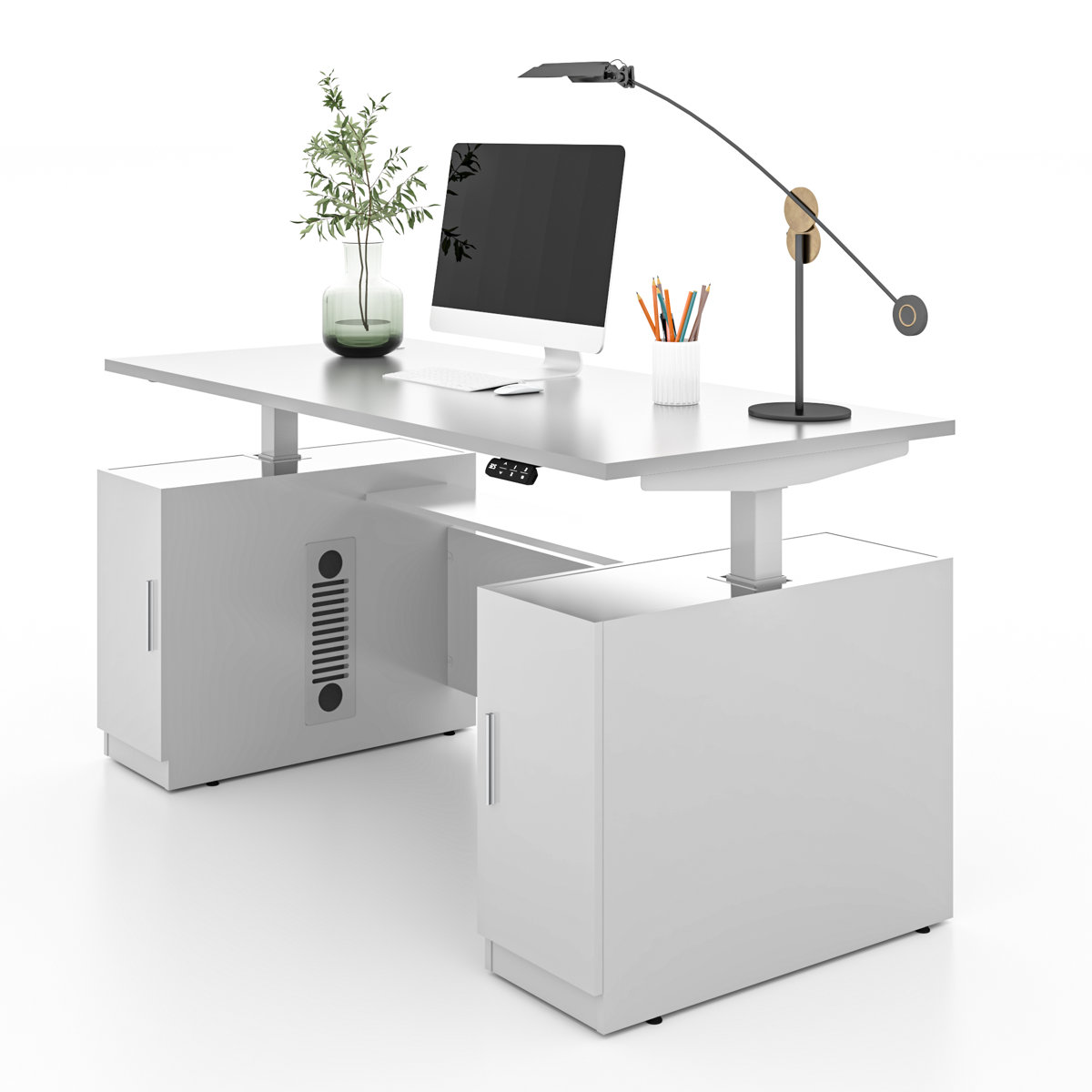Inbox Zero Neeharika Height Adjustable Modern Executive Standing Desk & Reviews | Wayfair